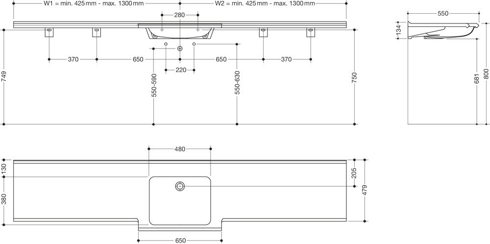 Lavabo , longueurs variables | HEWI